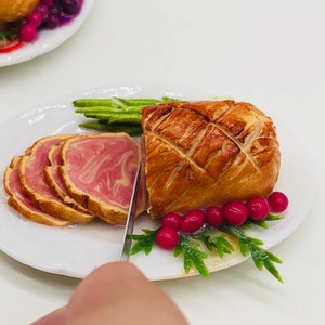 Miniature Ham With Knife, Miniature Bacon With Salad, Miniature Food 1: ...