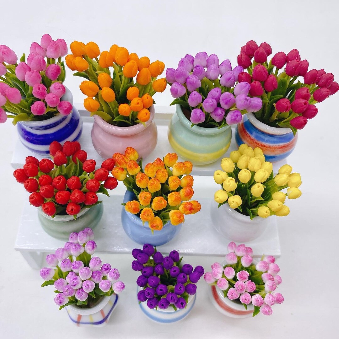 5 Pieces Miniature Tulip With Vase, Miniature Flower and Miniature ...