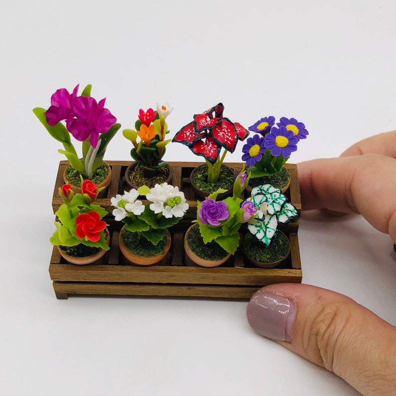 Miniature Flower 8 Pieces With Wooden Box Miniature - Etsy