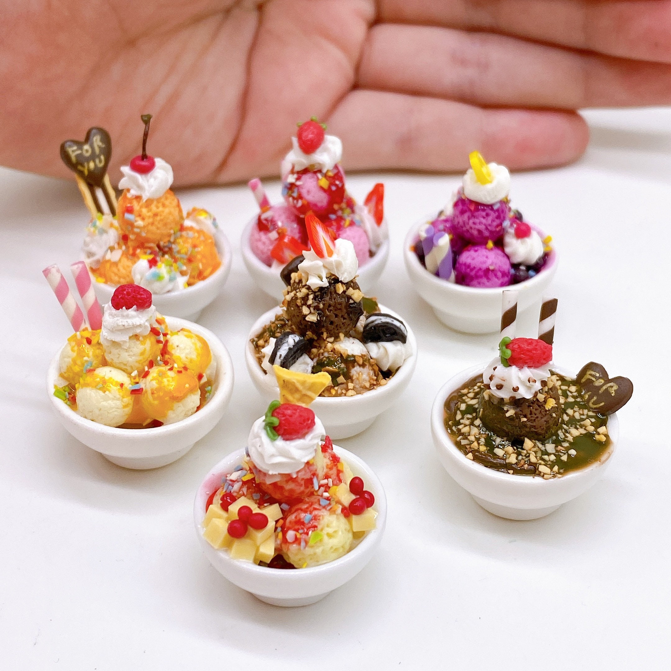 Fake Food Miniature Sweet for Dollhouse 7 pieces Miniature Ice cream in ...