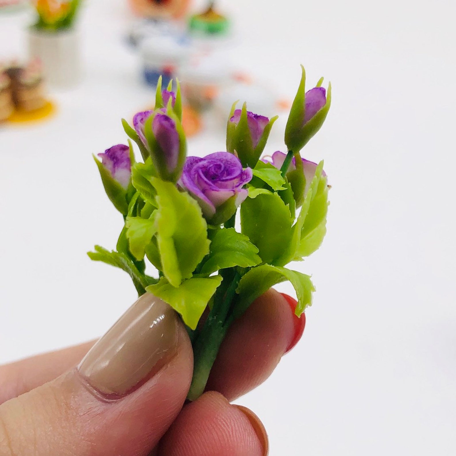 5 Bouquets Miniature Purple Roses,miniature Garden Dollhouse 1:12 Scale ...