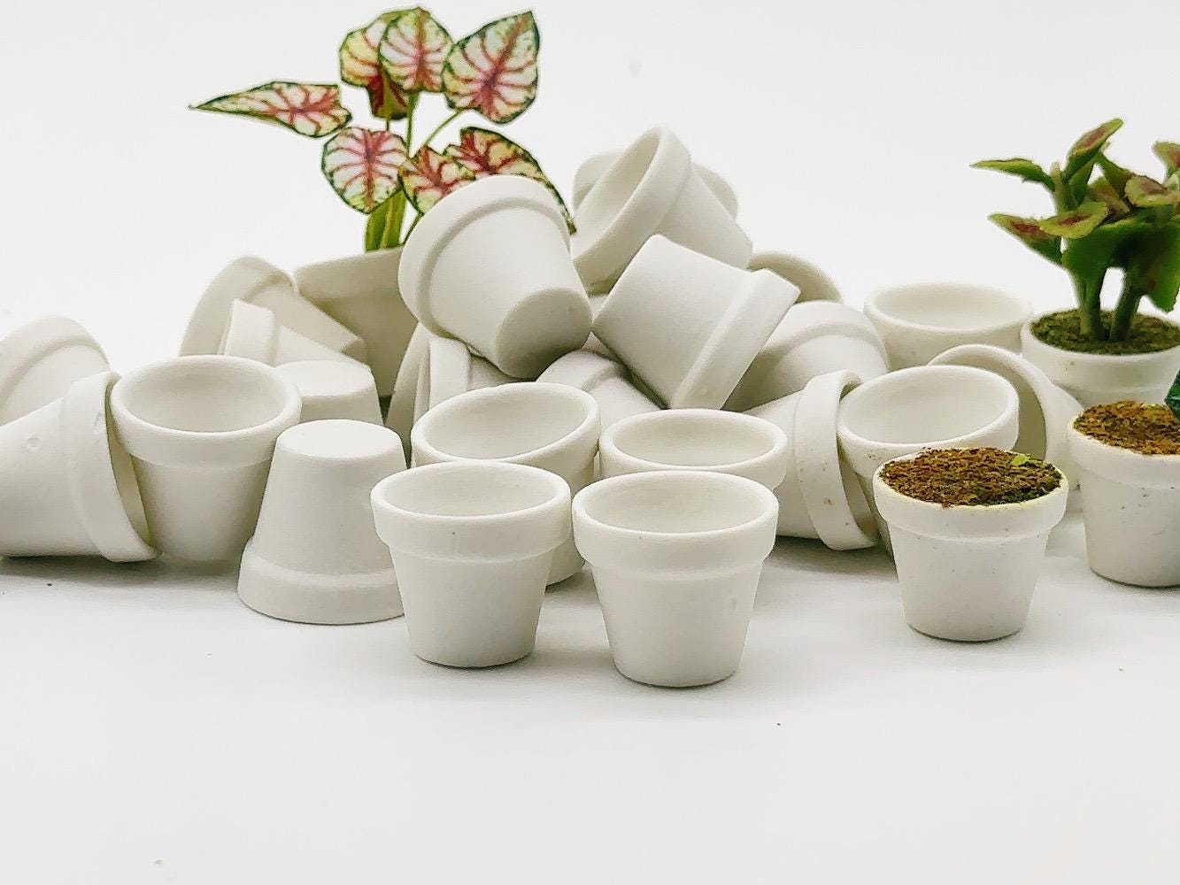 10 Pieces Miniature Matt White Pot, Miniature Dollhouse Fairy Garden ...