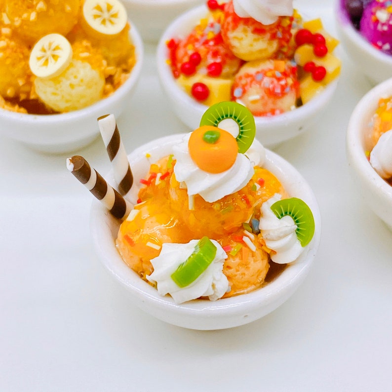 7 Pieces Miniature Ice Cream in Bowl, Miniature Sweet for Dollhouse ...