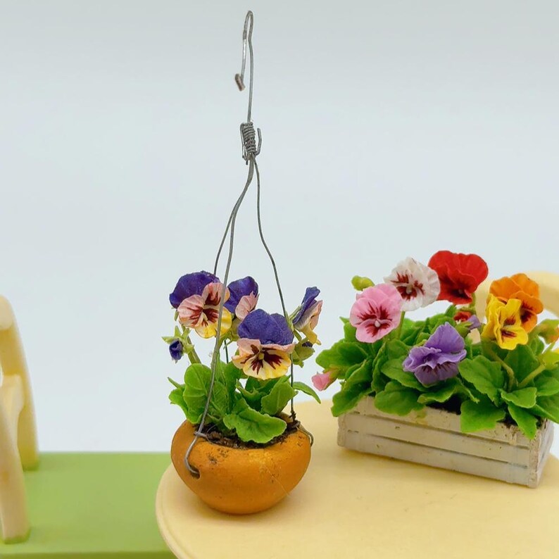Miniature Clay Pansy in White Wood Box, Dollhouse Fairy Garden 1:12 - Etsy