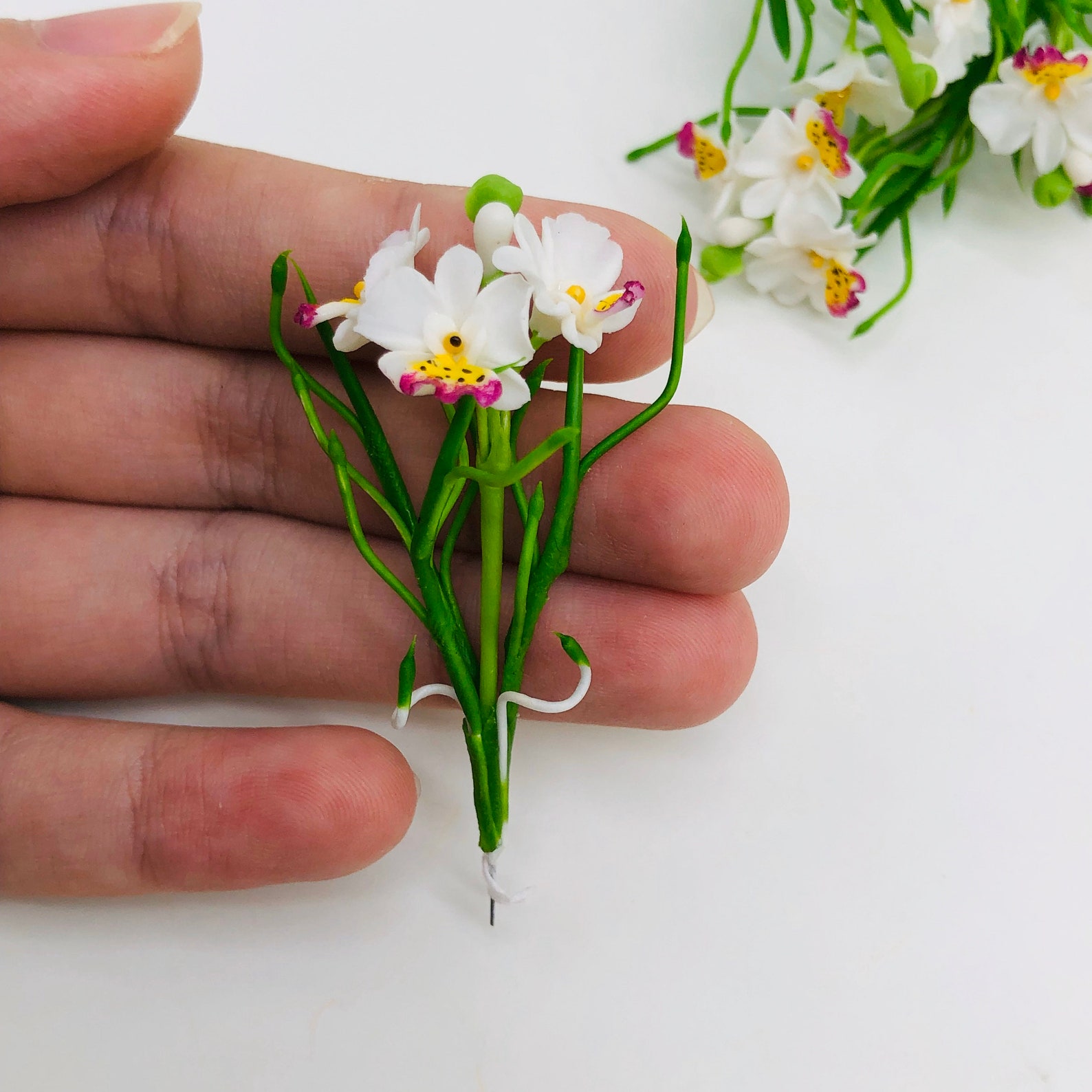 4 Pieces Miniature Orchid Flower Made Clay Polymer for Fairly - Etsy