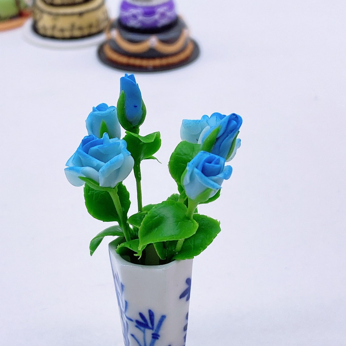 5 pieces Miniature Rose Blue color Miniature Garden Dollhouse | Etsy