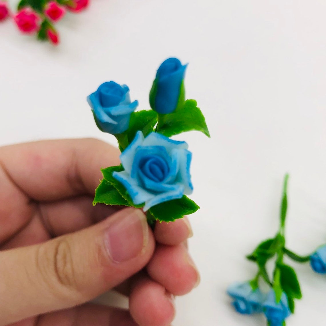 5 pieces Miniature Rose Blue color Miniature Garden Dollhouse | Etsy