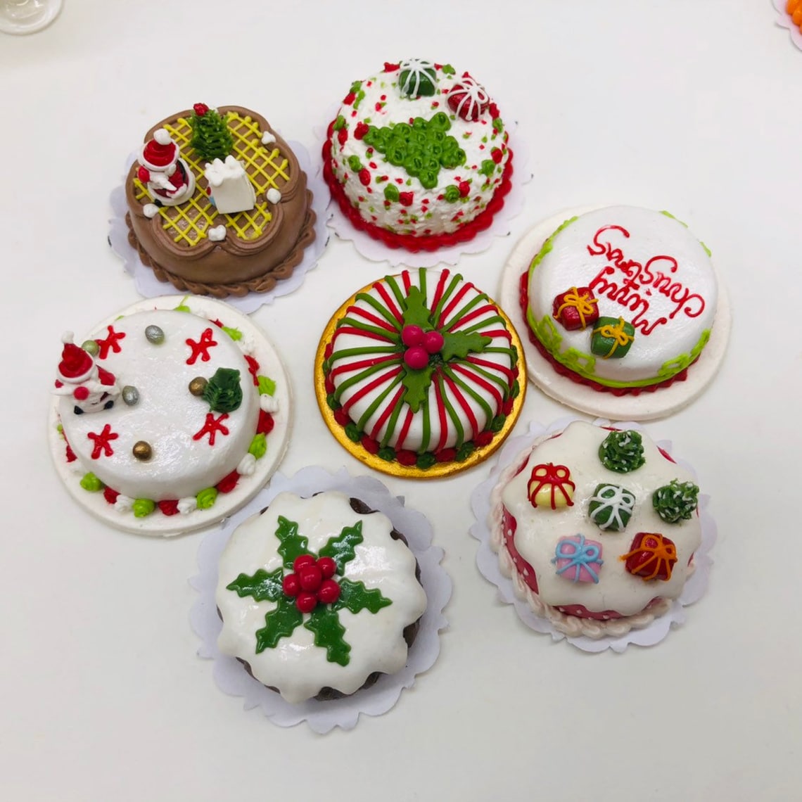 7 Pieces Miniature Christmas Cake Fake Cake Made Clay Polymer - Etsy