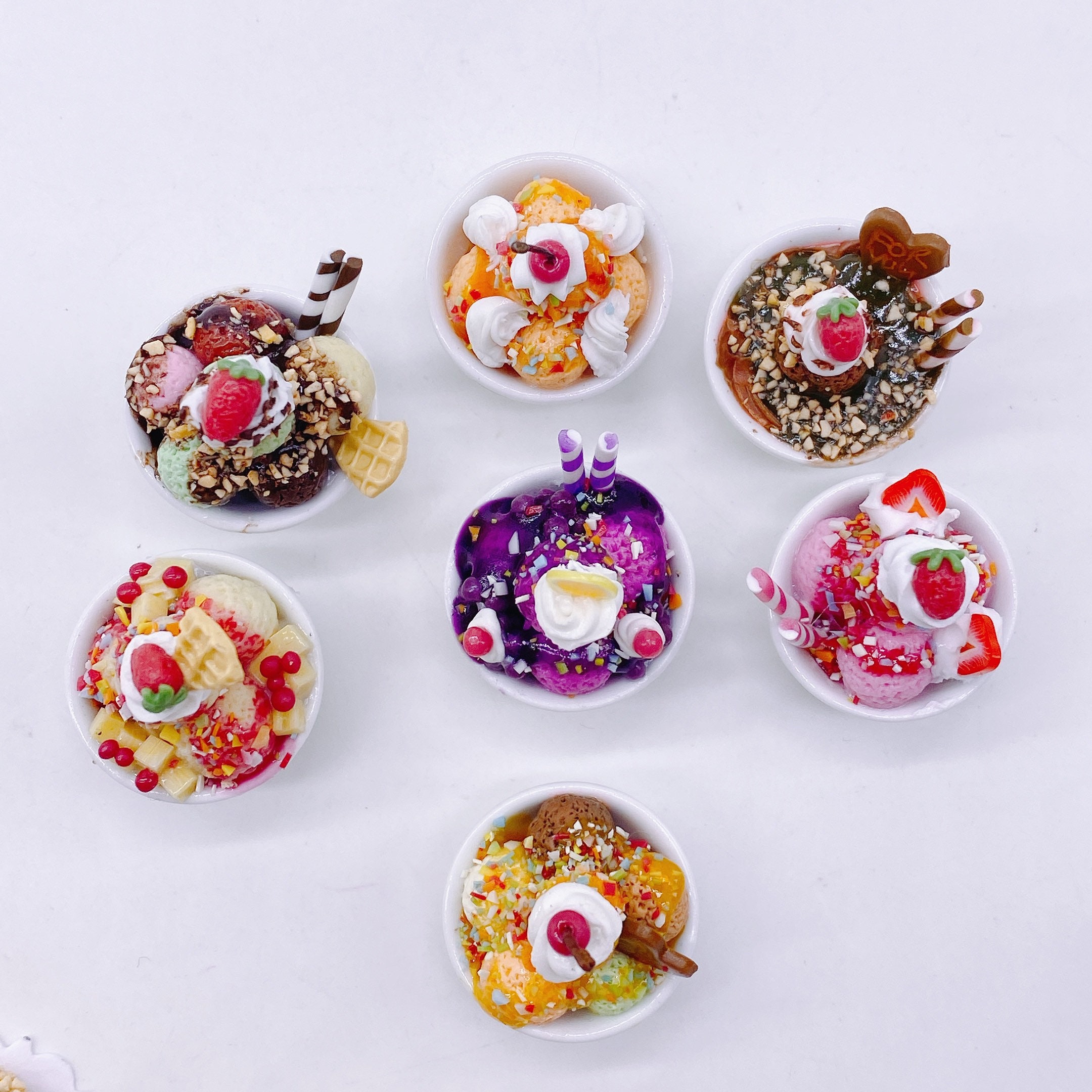 7 Pieces Miniature Ice Cream in Bowl Miniature Sweet for - Etsy