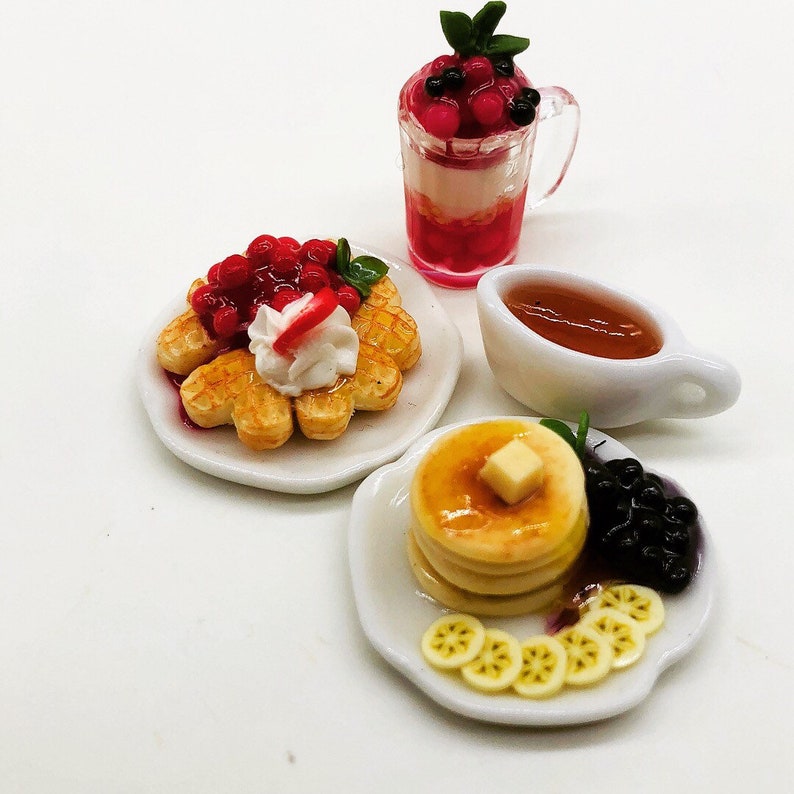 Set Miniature Pancake With Beverage Miniature Fruit - Etsy