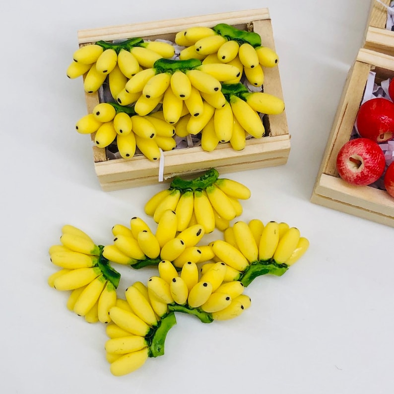 Miniature Banana 5 Pieces With Wooden Box for Dollhouse Accessories ...
