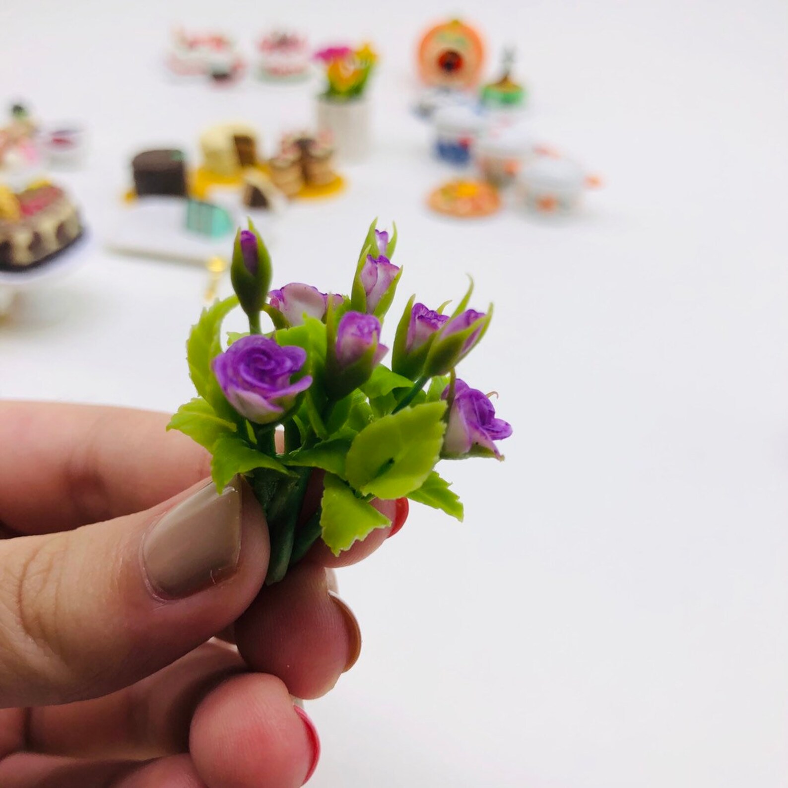 5 Bouquets Miniature Purple Roses,miniature Garden Dollhouse 1:12 Scale ...