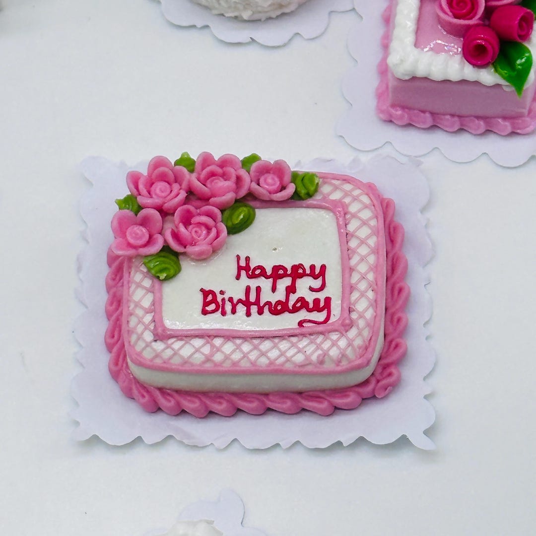 Miniature Happy Birthday Cake, Miniature Square Dollhouse Cake, Dolls ...