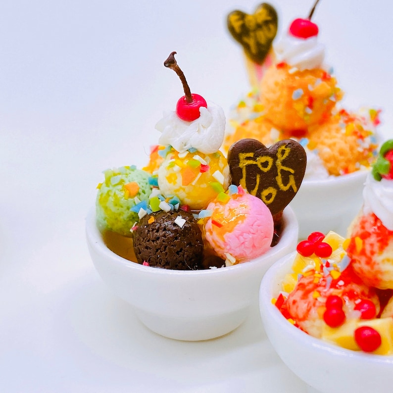7 Pieces Miniature Ice Cream in Bowl, Miniature Sweet for Dollhouse ...
