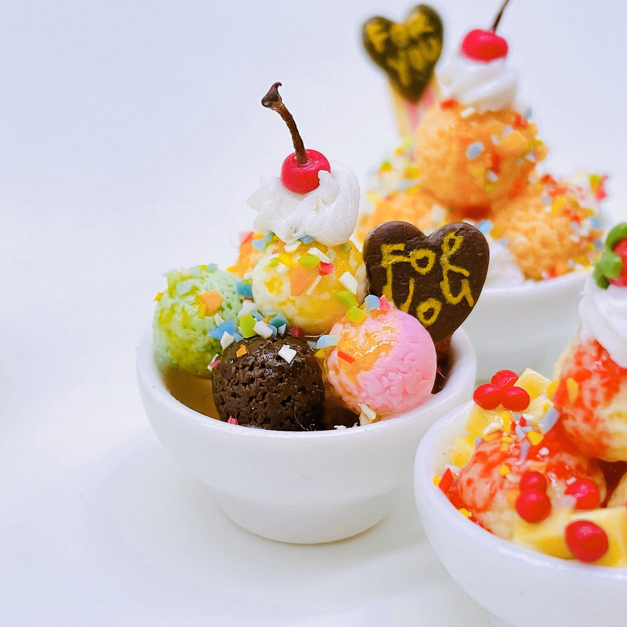 7 Pieces Miniature Ice Cream in Bowl, Miniature Sweet for Dollhouse ...