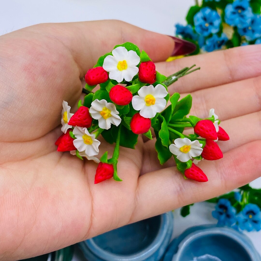 5 Bouquets Miniature Strawberry Flower Made Clay Polymer for Fairly ...