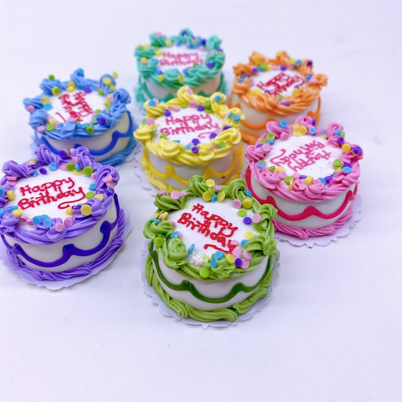 Miniature Happy Birthday Cake Miniature Sweet Cake Dollhouse | Etsy