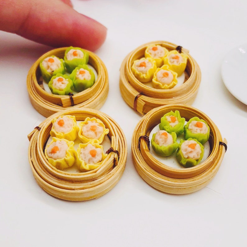 2 Pieces Miniature Dim Sum Within 2 Bamboo Basket Miniature - Etsy