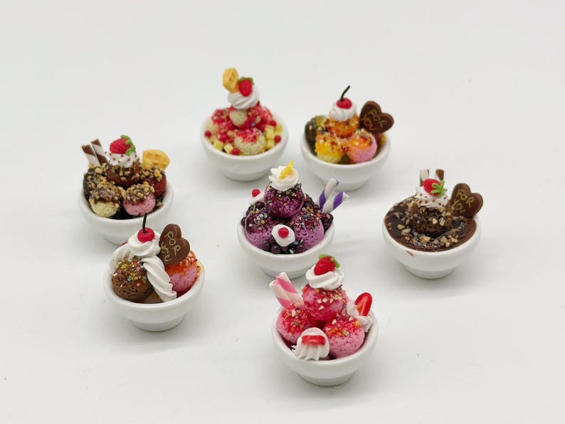 7 Pieces Miniature Ice Cream in Bowl, Miniature Sweet for Dollhouse ...