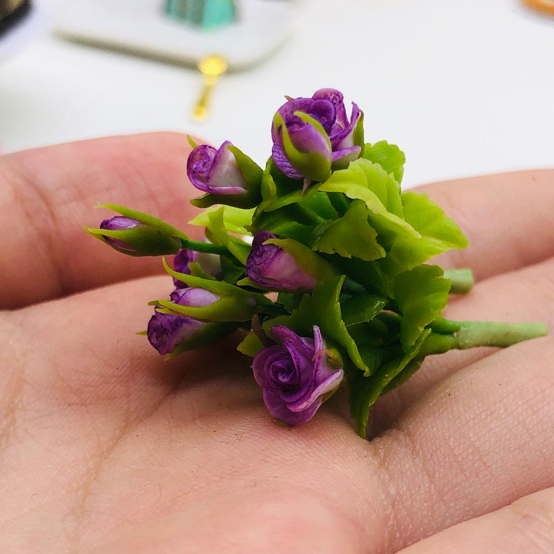 5 Bouquets Miniature Purple Roses,miniature Garden Dollhouse 1:12 Scale ...