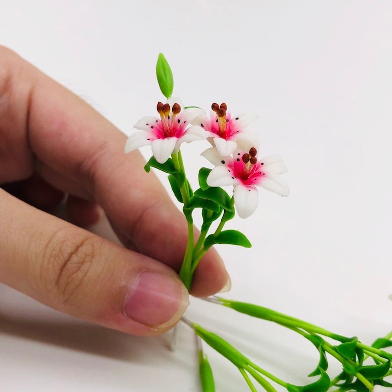 5 Bouquets Miniature Lily Flower Made Clay Miniature Garden | Etsy