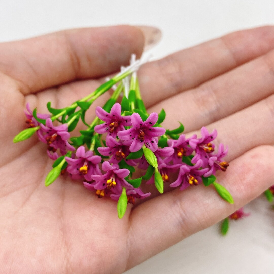 5 Bouquets Miniature Lily, Miniature Garden Dollhouse Made Clay Polymer ...