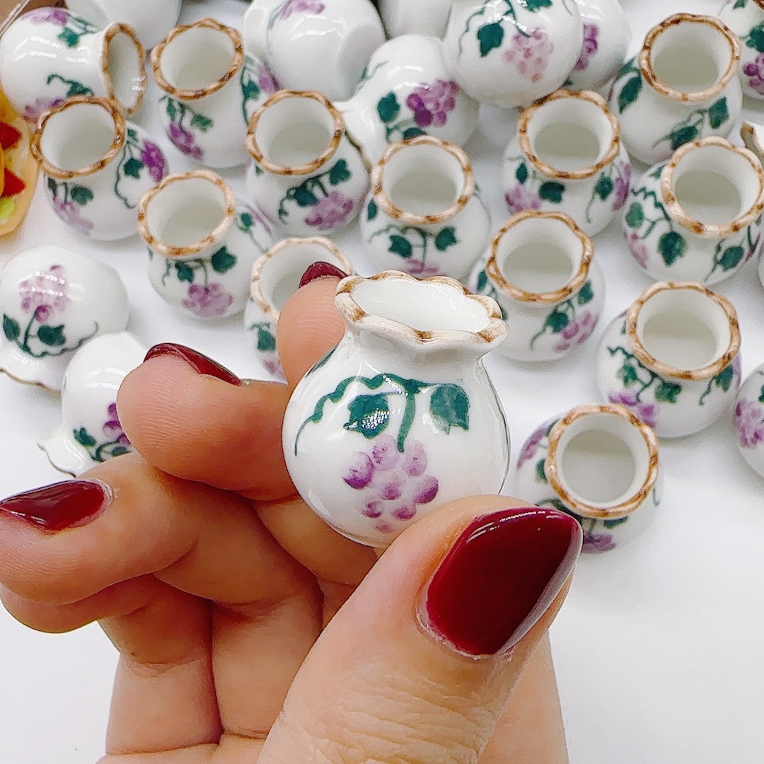10 Pieces Miniature Ceramic Grape Paint Gloss Vase, Miniature Pot ...