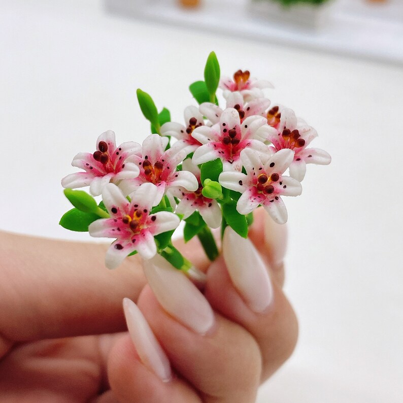 5 Bouquets Miniature Lily Flower Made Clay Miniature Garden | Etsy