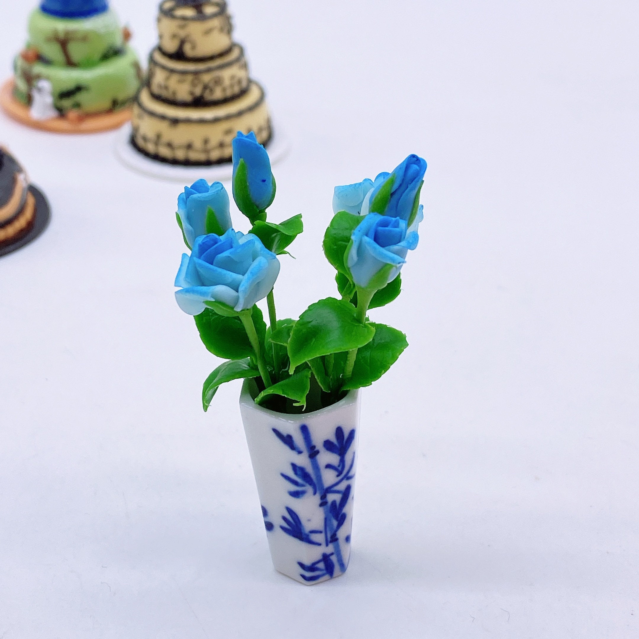 5 pieces Miniature Rose Blue color Miniature Garden Dollhouse | Etsy