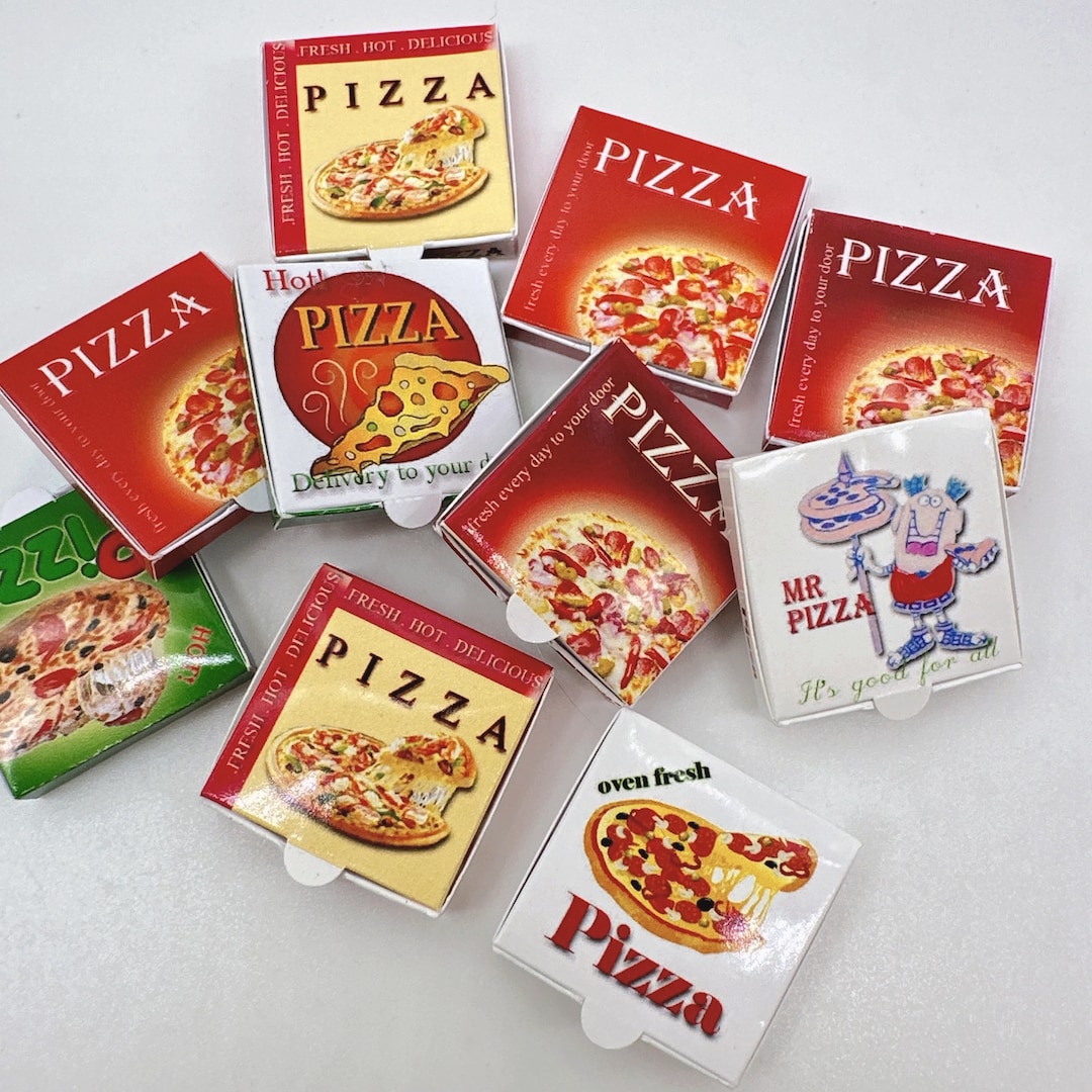 10 Pieces Miniature Pizza Boxes Mixed Pattern Decorate Dollhouse 1:12 ...