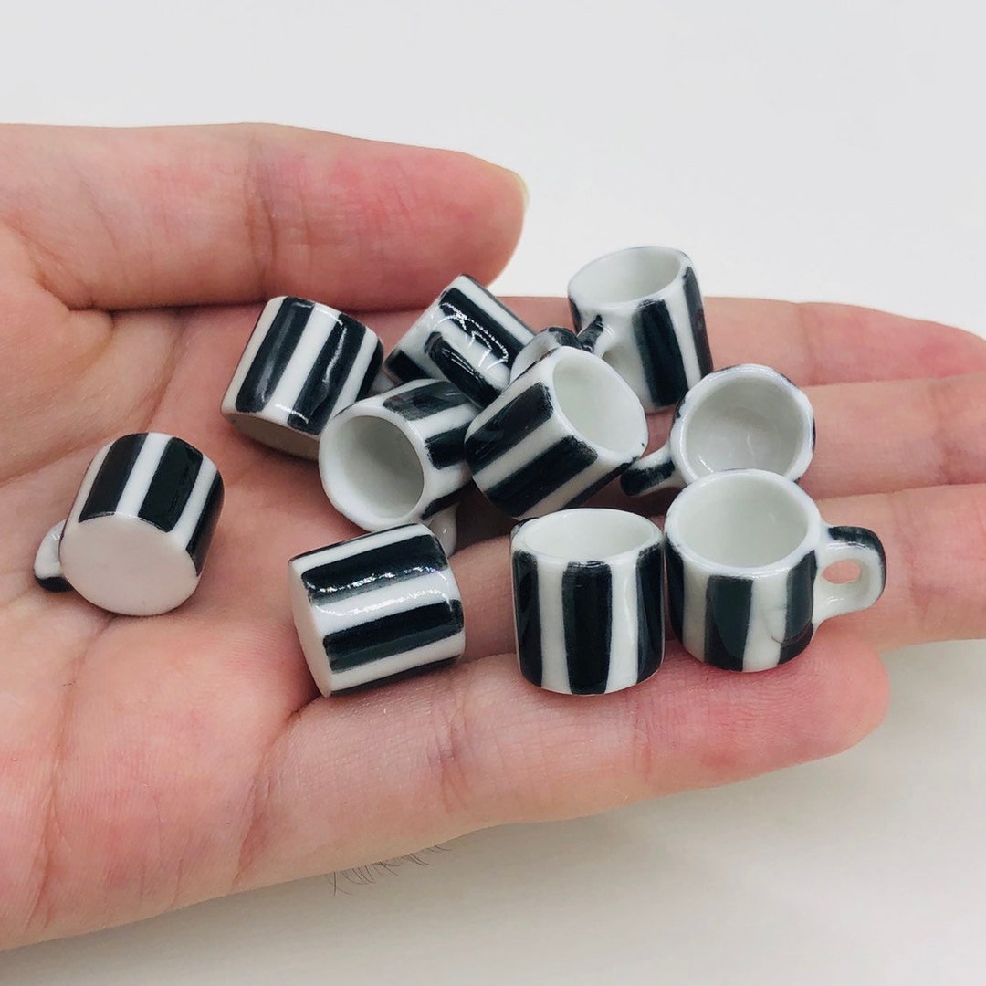 10 Miniature Ceramic Cups & Dishes: Striped Kitchen Utensils - Etsy