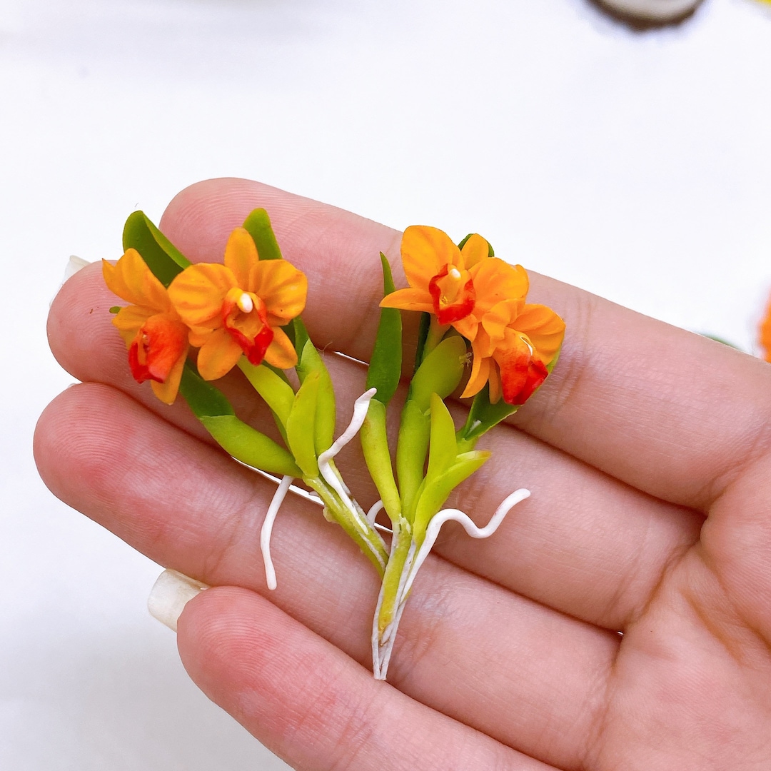 Handmade Miniature Clay Orchid, Dollhouse Fairy Garden Decor, 5 Piece ...