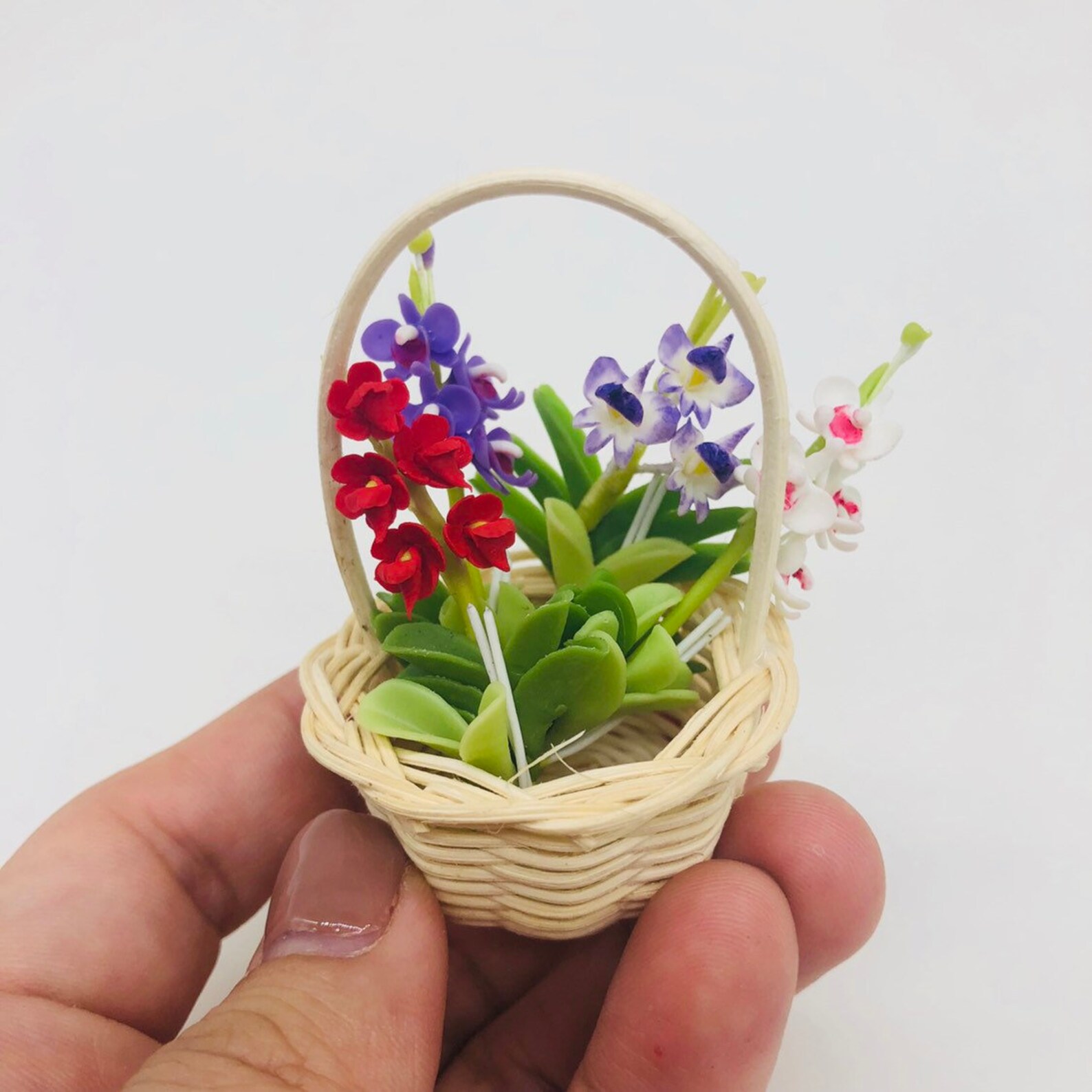 4 Pieces Miniature Flower With Basket Wicker Decorate for | Etsy