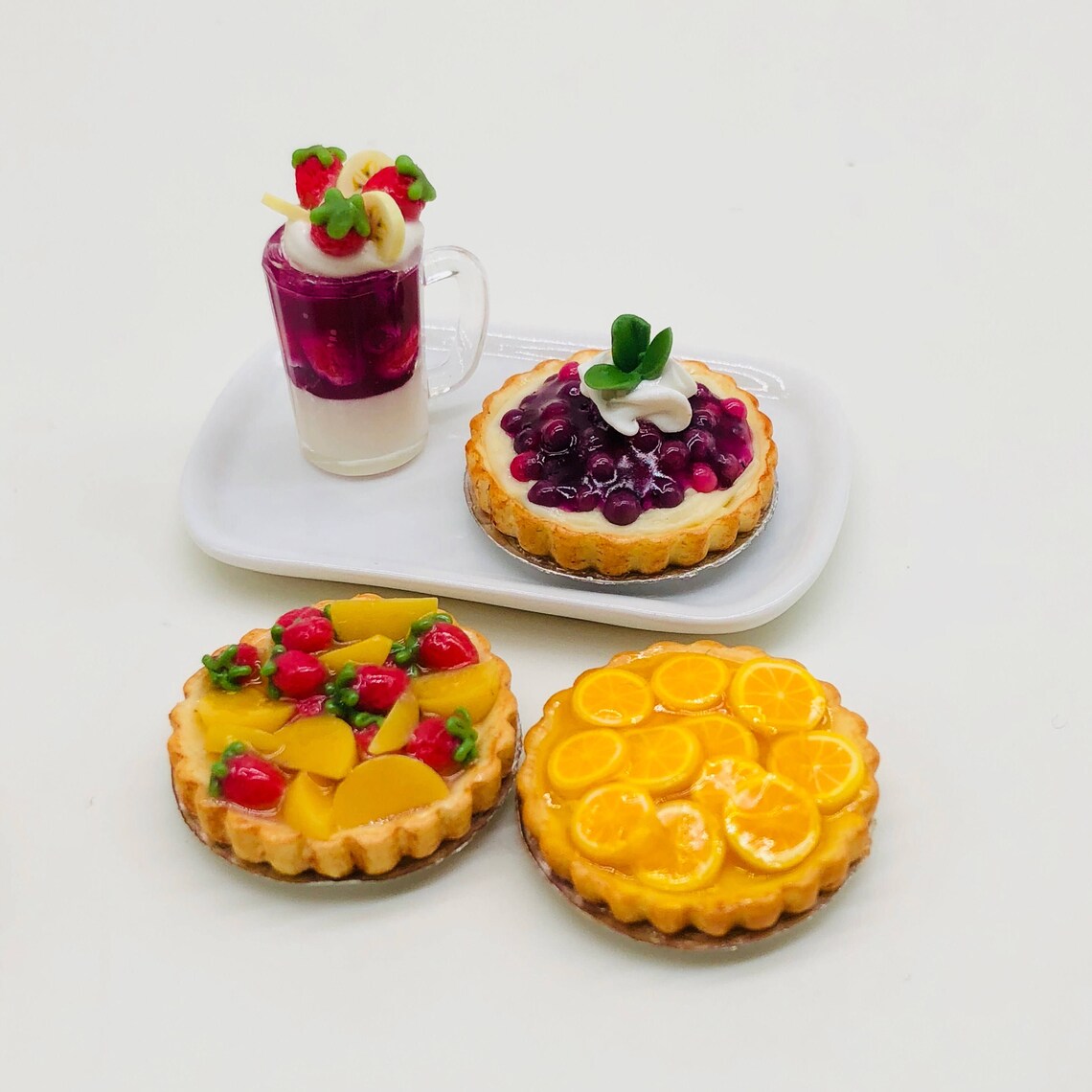 Miniature 3 Pie Flavor With Beverage and Tray Ceramic for - Etsy