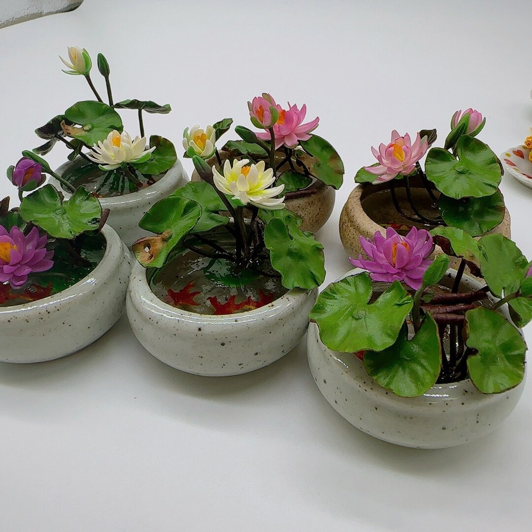 Miniature Goldfish and Lotus in Bowl , Miniature Fake Fish, Beautiful ...