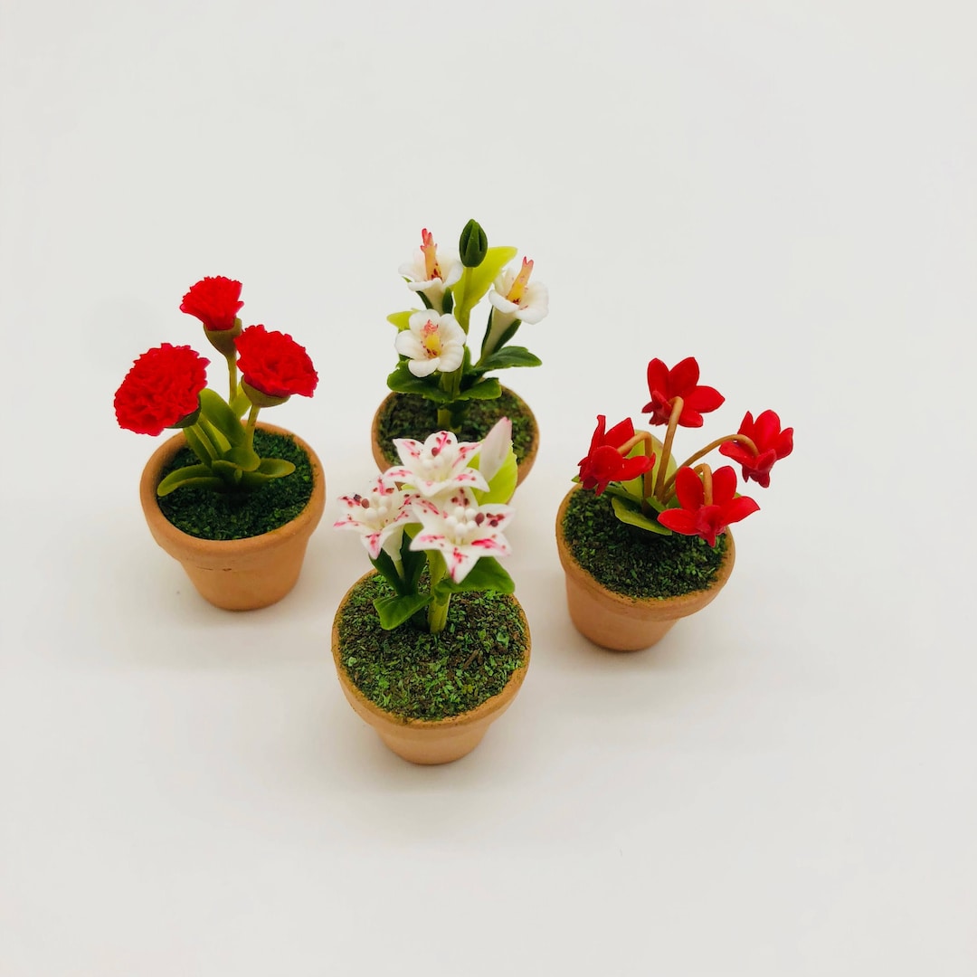 4 Pieces Miniature Flower, Miniature Pot, Dollhouse Flower,miniature ...