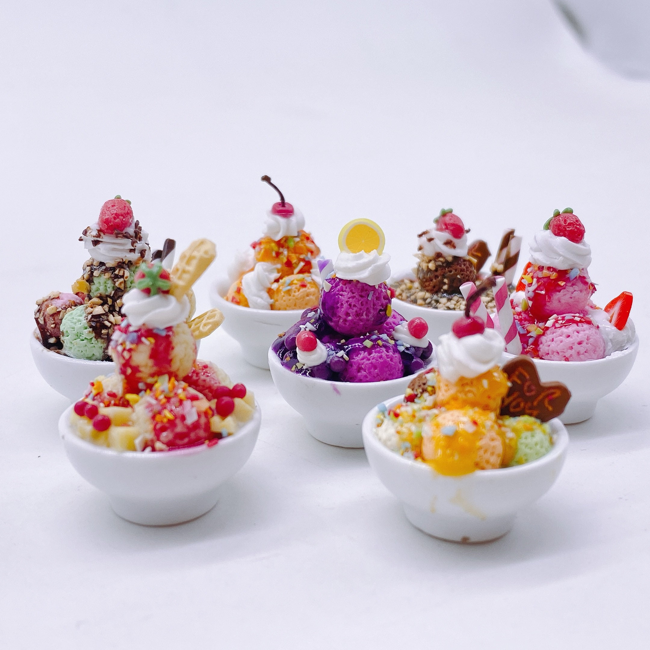 7 Pieces Miniature Ice Cream in Bowl Miniature Sweet for - Etsy