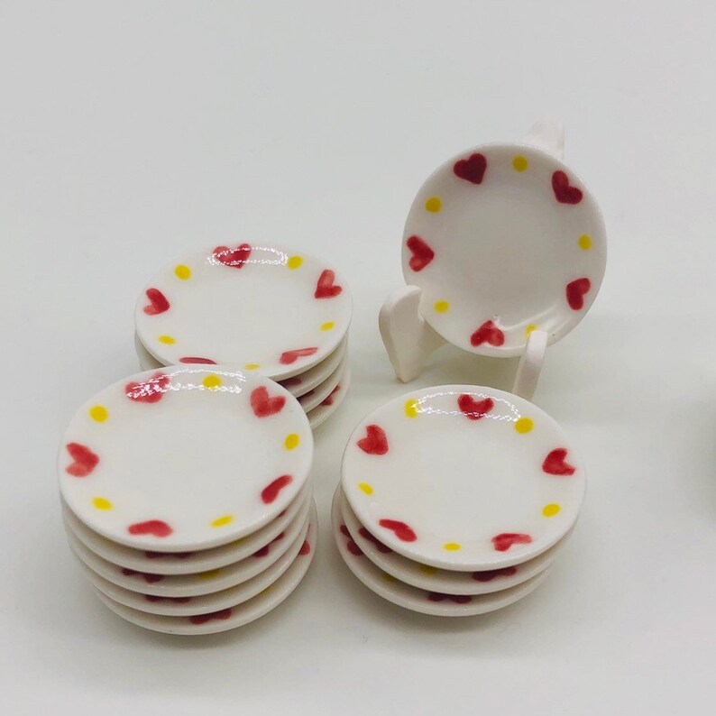 10 Pieces Miniature Ceramic Plate Red Heart Decorate for Doll - Etsy
