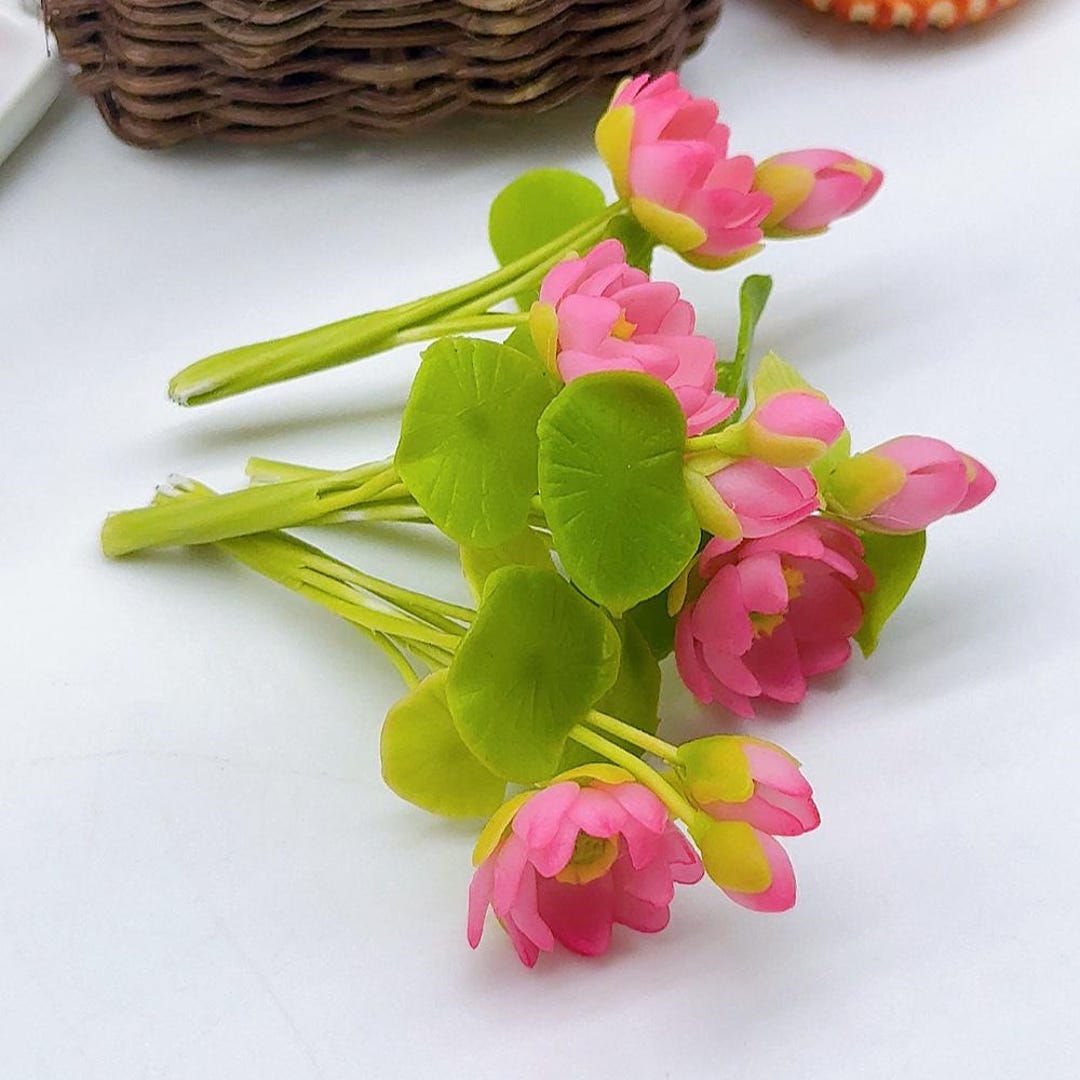 5 Bundles Miniature Lotus Medium Pink Made Clay, Miniature Flower ...