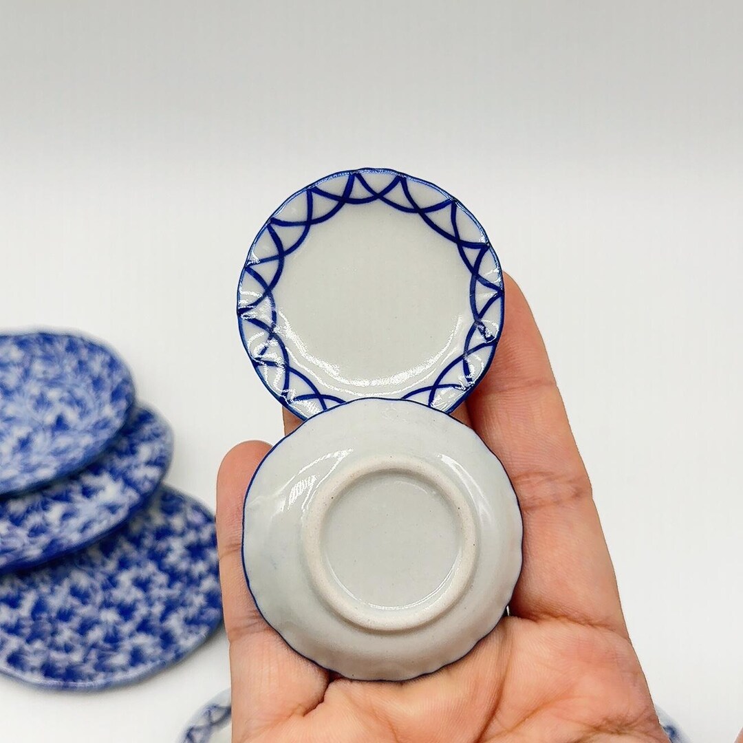 10 Pieces Miniature Ceramic Lines Pattern Tray and Plate Decorate for ...