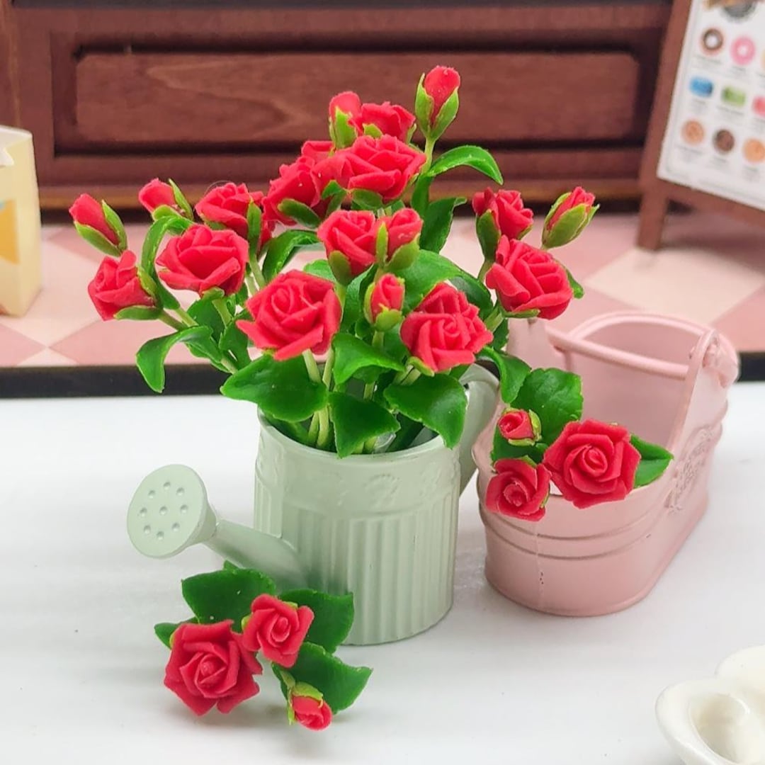 5 Pieces Miniature Red Rose, Miniature Garden Dollhouse Size SS and S ...