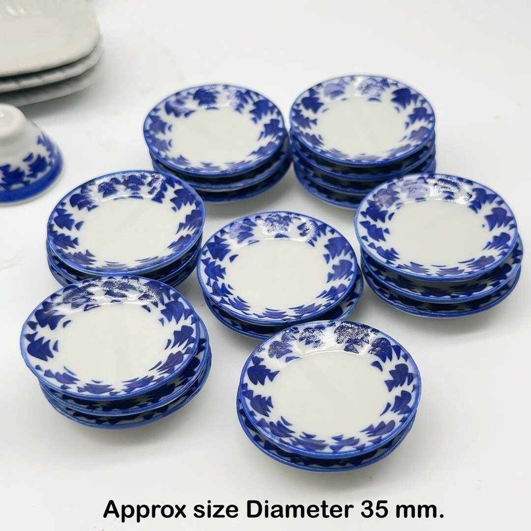 10 Pieces Miniature Ceramic Plate With Coriander Pattern, Mini Ceramic ...