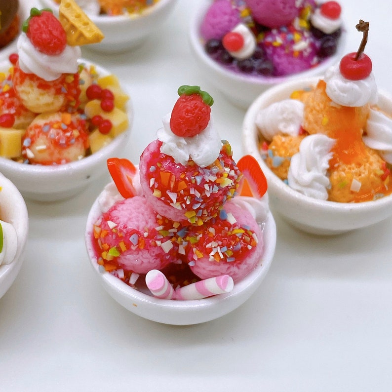 7 Pieces Miniature Ice Cream in Bowl, Miniature Sweet for Dollhouse ...