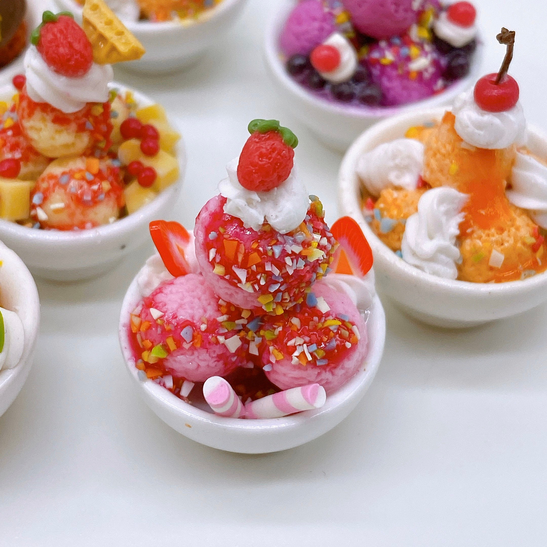 7 Pieces Miniature Ice Cream in Bowl Miniature Sweet for - Etsy