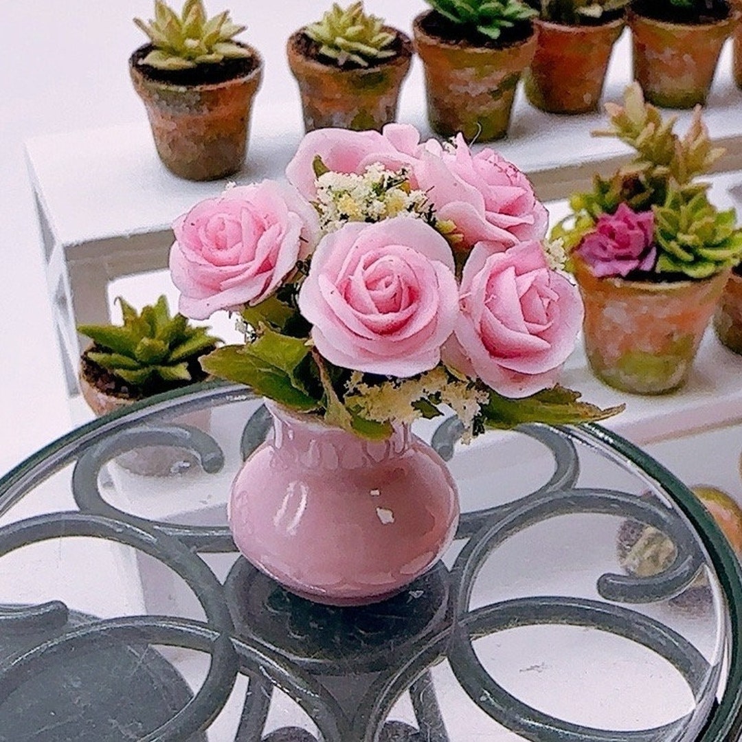 Miniature Rose in Vase, Miniature Fairy Garden for Dollhouse - Etsy