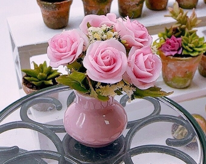 Miniature Rose in Vase, Miniature Fairy Garden for Dollhouse - Etsy