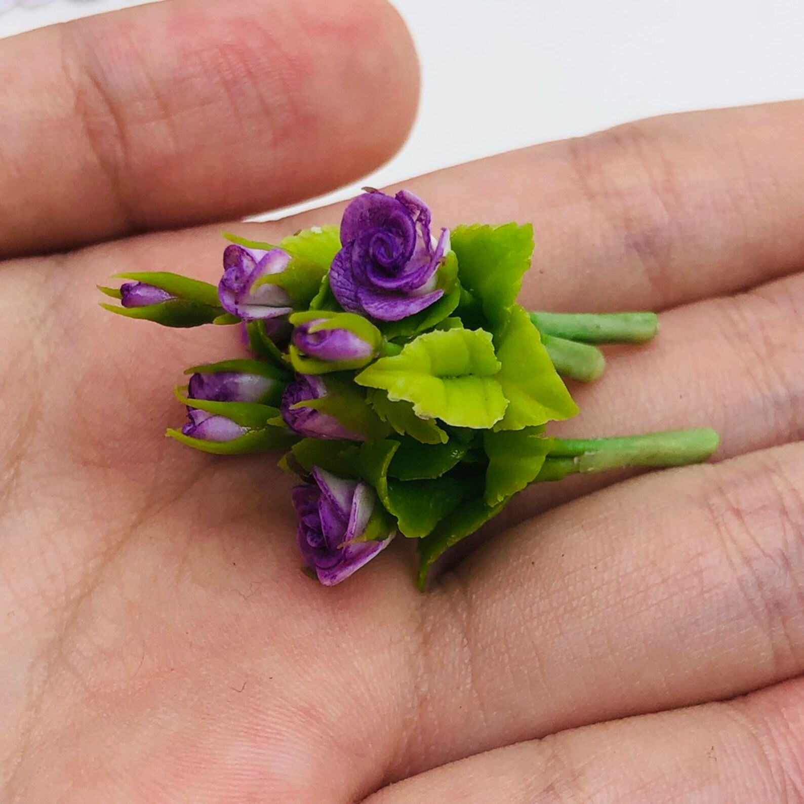 5 Bouquets Miniature Purple Roses,miniature Garden Dollhouse 1:12 Scale ...