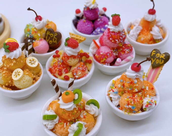 8 Pieces Miniature Ice Cream in Bowl, Miniature Sweet for Dollhouse ...