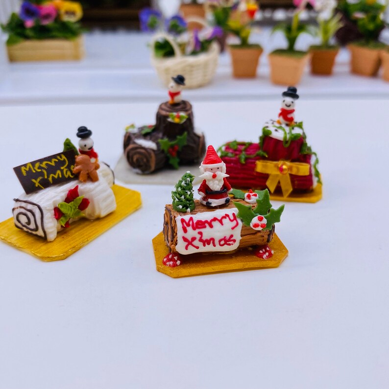 4 Pieces Miniature Log Cake 3D for Christmas Miniature - Etsy