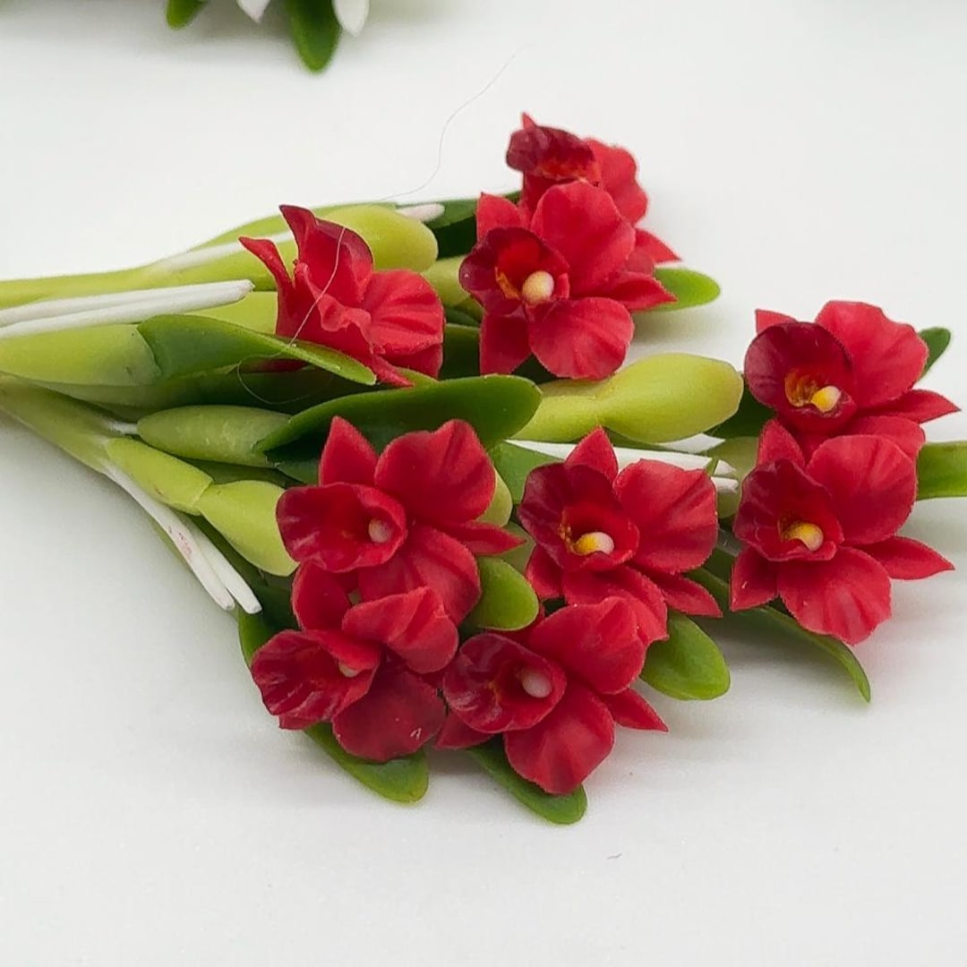 5 Pieces Miniature Red Cattleya Orchid, Miniature Garden Flowers ...